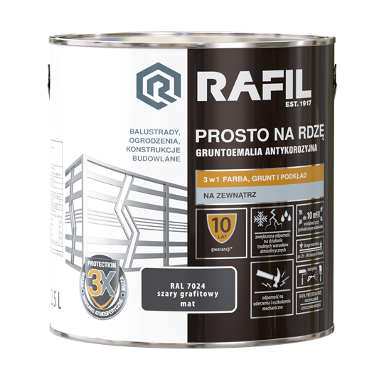 Farba Rafil Prosto na Rdzę RAL7024 Szary Grafitowy Mat 2,5L - Opinie i ...