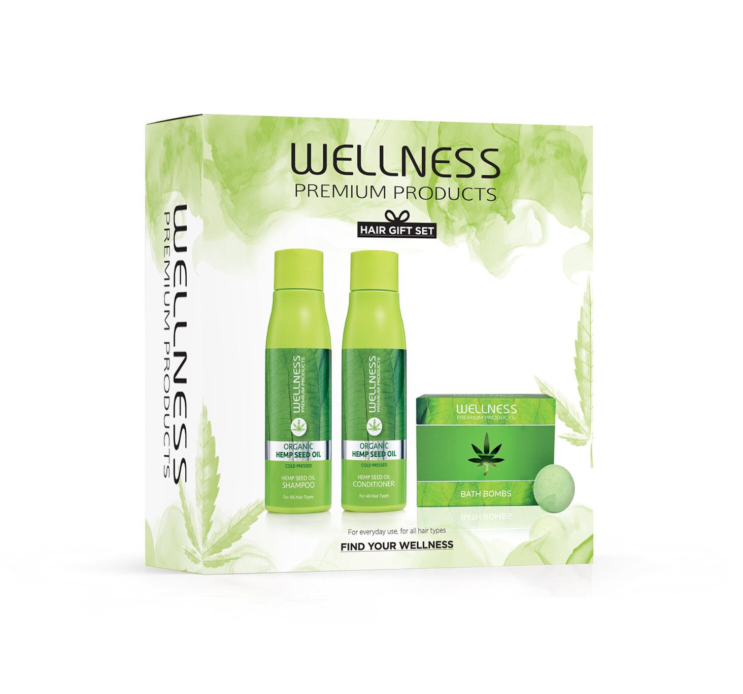 WELLNESS PREMIUM PRODUCTS zestaw zielony (szampon 500ml, odżywka 500ml, zielone kule do kąpieli ...