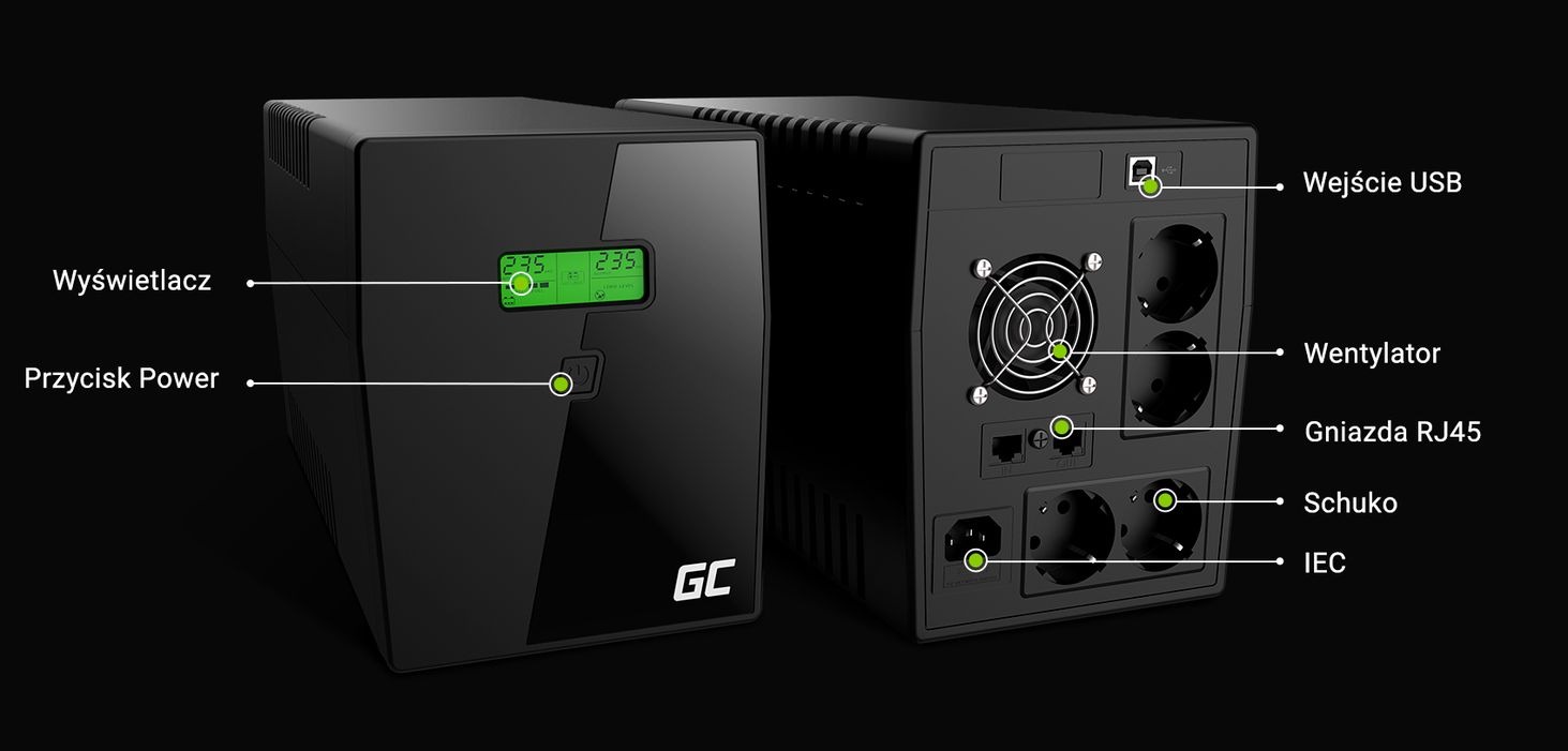 Zasilacz UPS Green Cell UPS Power Proof 1500VA 900W (UPS04) - Opinie i ...