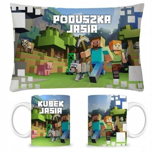 ZESTAW KUBEK I PODUSZKA MINECRAFT PREZENT IMIĘ ZESTAW PREZENTOWY DLA ...