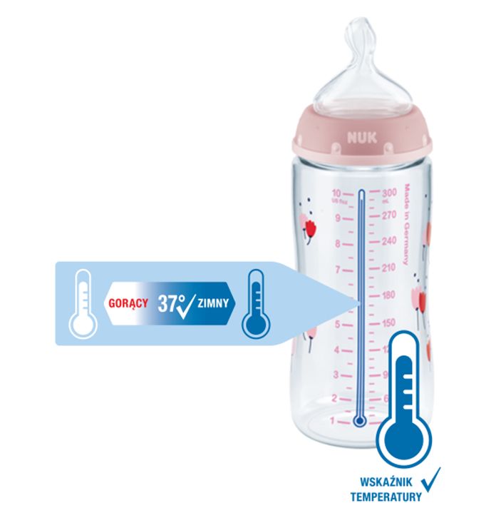 NUK First Choice Butelka ze wskaźnikiem temperatury + lateksowy smoczek 0-6 mies. do mleka ...