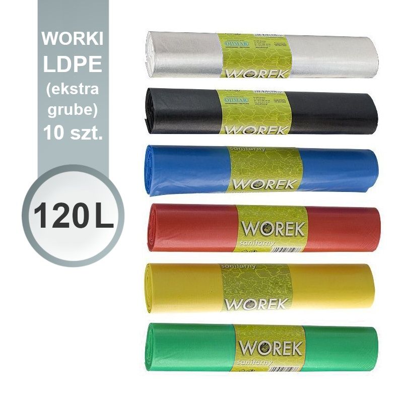 Worki foliowe na odpady LDPE (ekstra grube) 120 l - 10 szt - Olimar ...
