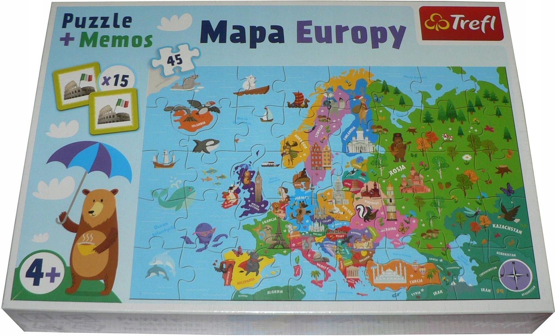 Trefl Puzzle 45el. + Memos Mapa Europy 91712 - Ceny i opinie - Ceneo.pl