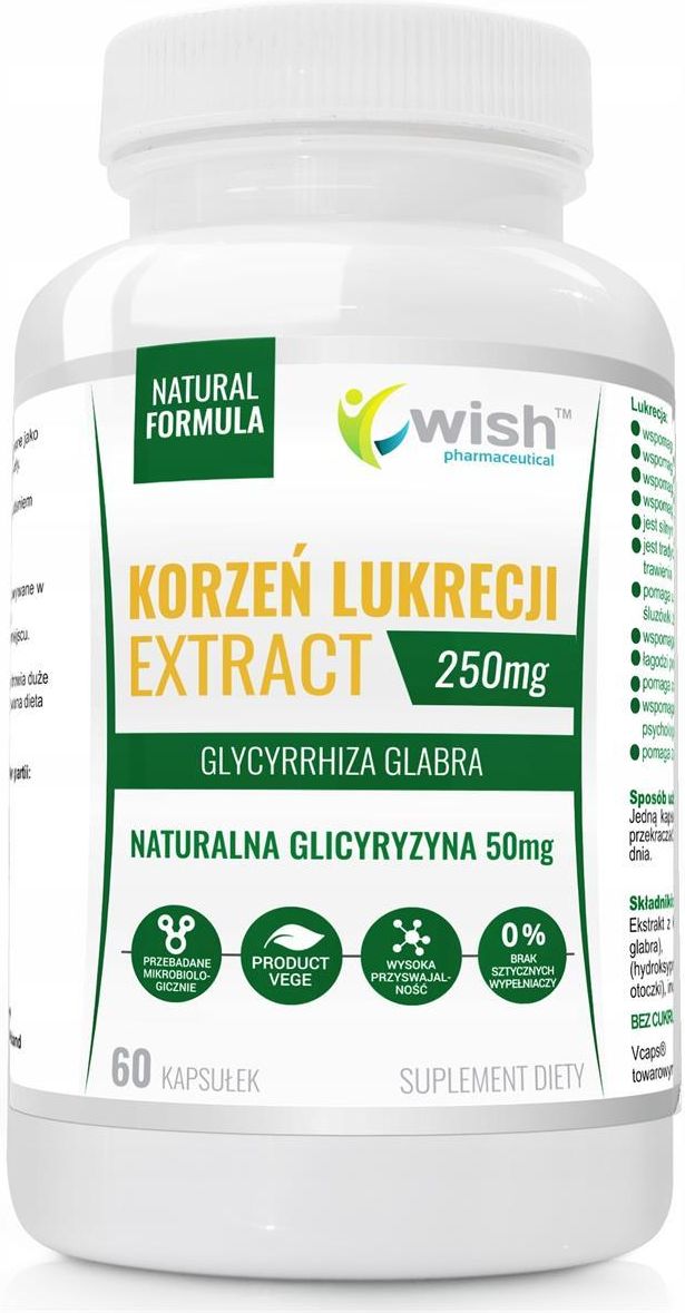 Wish Korzeń Lukrecji Extract Glicyryzyna 250mg 60 kaps - Opinie i ceny ...
