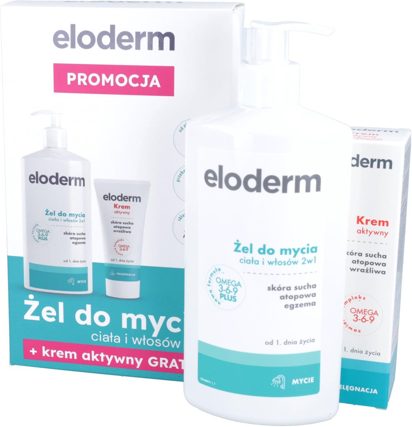 Eloderm Żel do mycia ciała i włosów 2w1 400ml + Krem Aktywny Od 1 Dnia ...