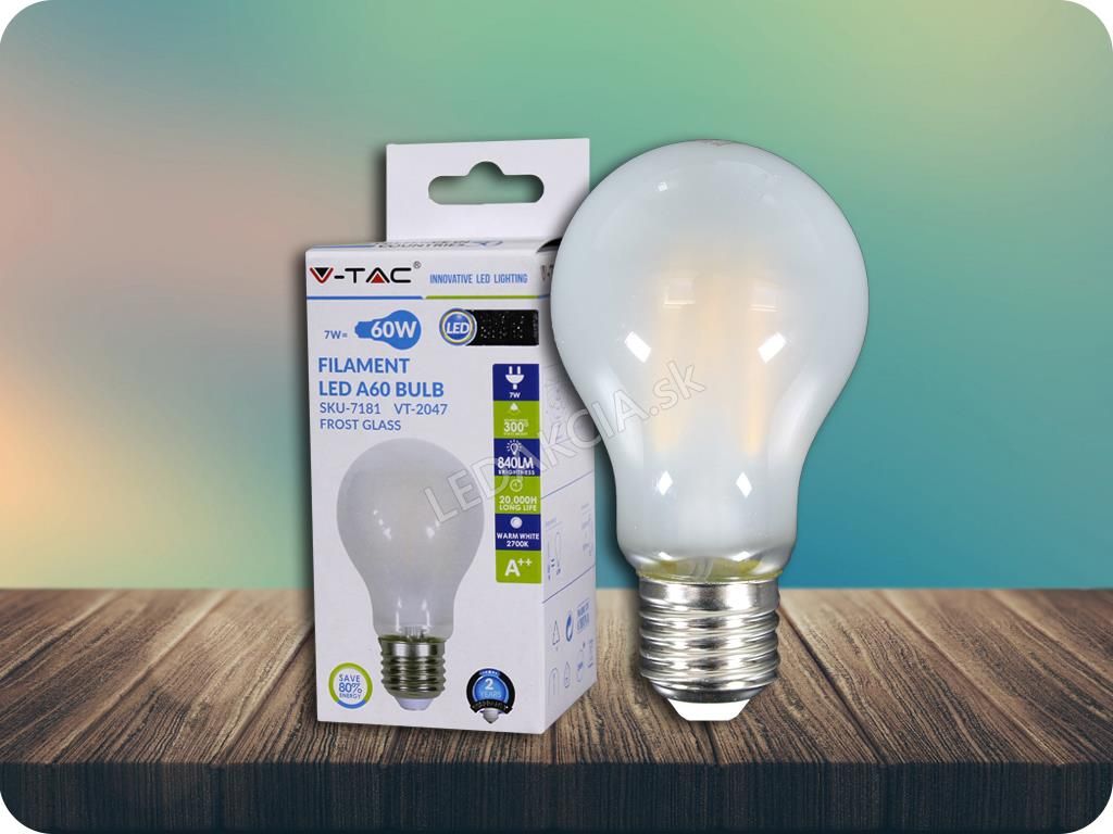 V Tac E27 Led Filament 7W (840Lm) A60 Zimna Biała 6400K (006Kg ...