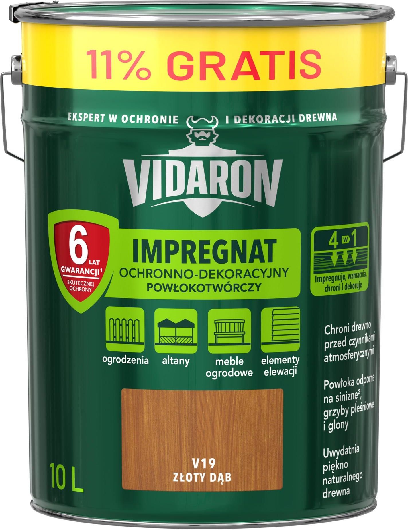 Vidaron Impregnat Ochronno Dekoracyjny Powłokotwórczy V19 Złoty Dąb 10L ...