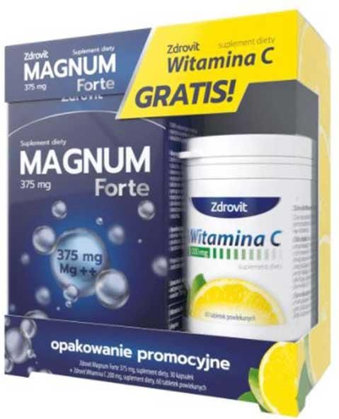 Zdrovit Magnum Forte 375 mg 30 kaps + Witamina C 200 mg 60 tabl - Opinie i ceny na Ceneo.pl
