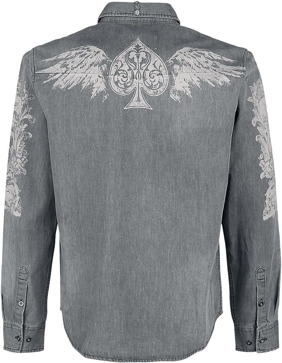 Rock Rebel by EMP Grey Denim Jacket with Print and Wash Koszula ...