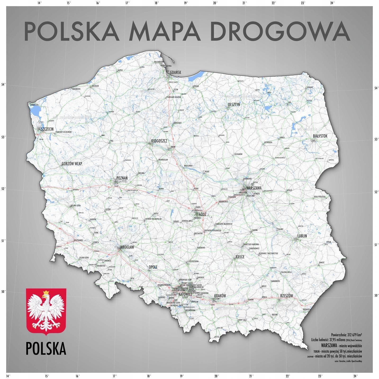 Mapa Polski Drogowa - plakat na ścianę 100x100 cm - Ceny i opinie ...