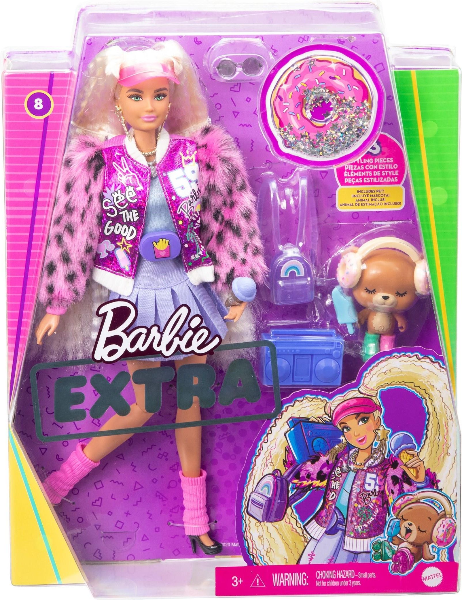 Lalka Barbie Extra Moda Lalka Kurtka futerkowe rękawy/Karbowane blond ...