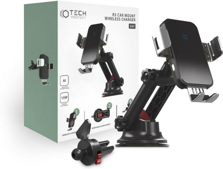 Uchwyt samochodowy Tech-Protect R3 Car Mount Wireless Charger Black ...