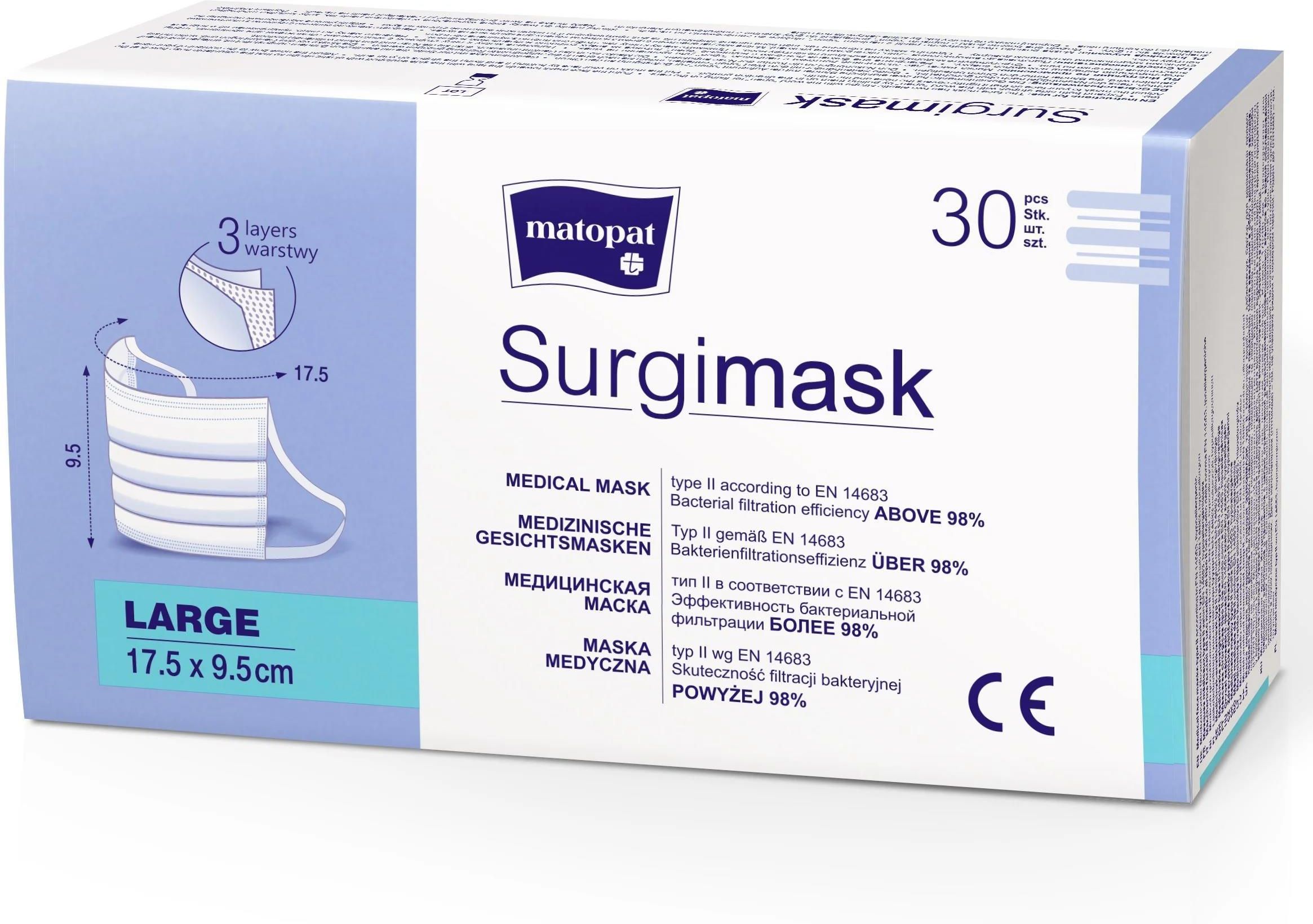 Matopat Surgimask Maski Medyczne 3-Warstwowe 30Szt. L - Ceny i opinie ...