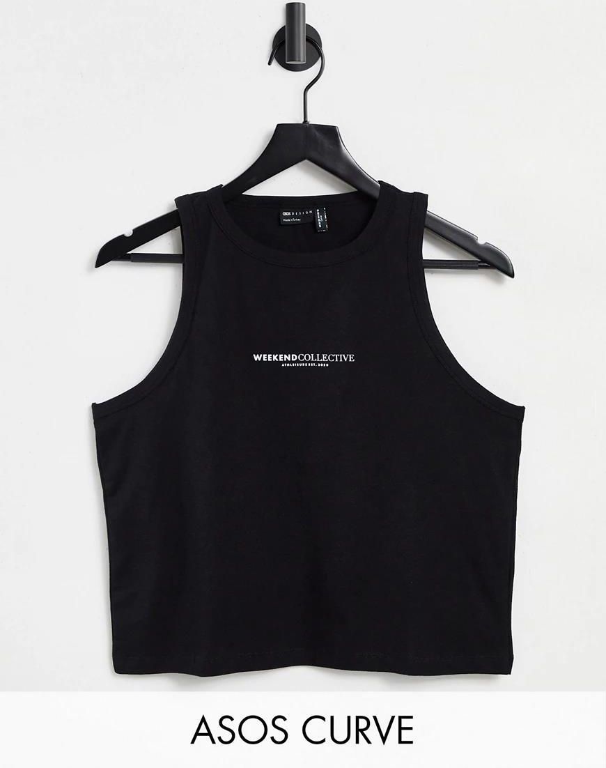 Asos Weekend Collective Curve Czarny Prążkowany Podkoszulek Z Logo