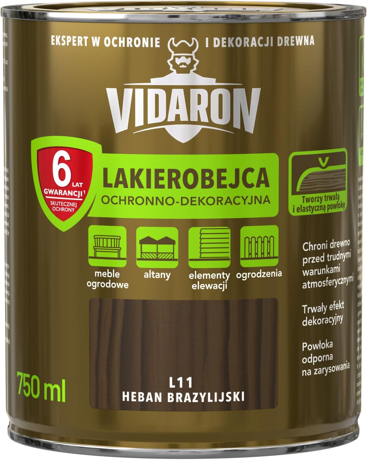 Vidaron Lakierobejca Ochronno-dekoracyjna L11 Heban Brazylijski 0,75 L ...