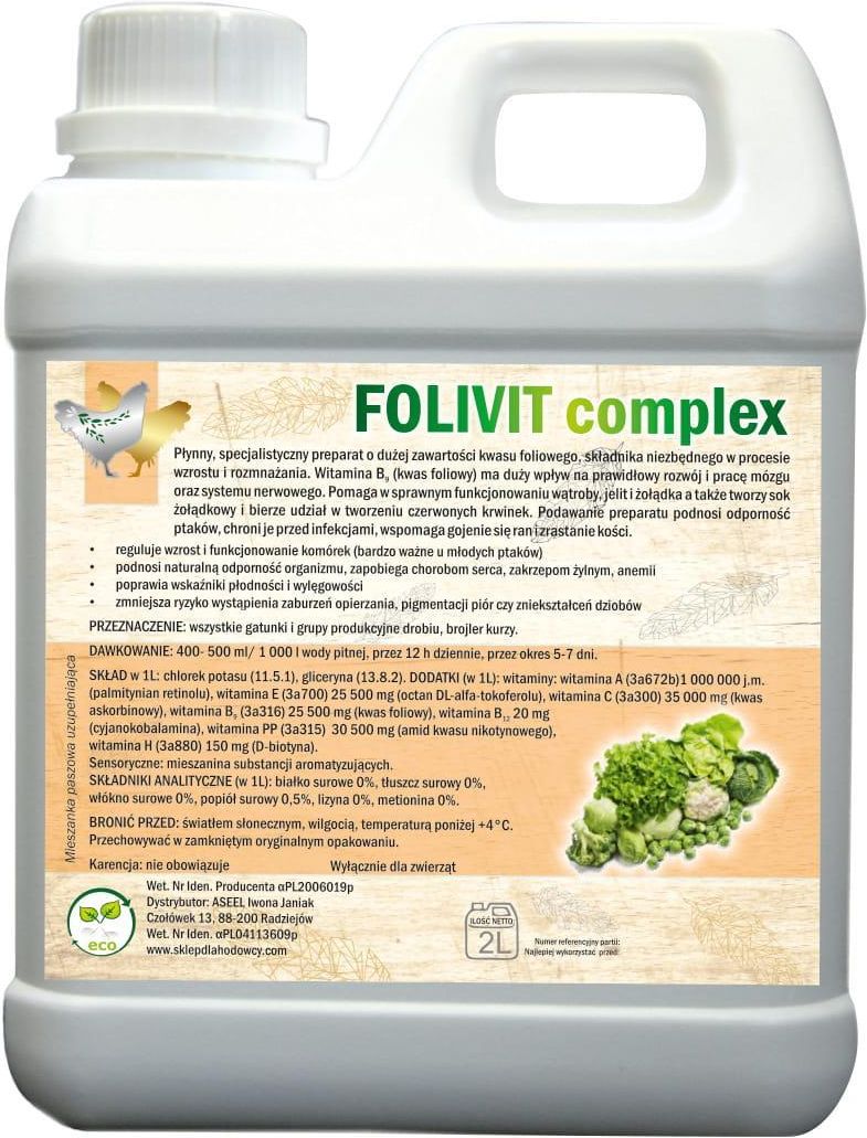 Do hodowli zwierząt Aseel Kwas Foliowy FOLIVIT Complex 2L Mieszanka ...
