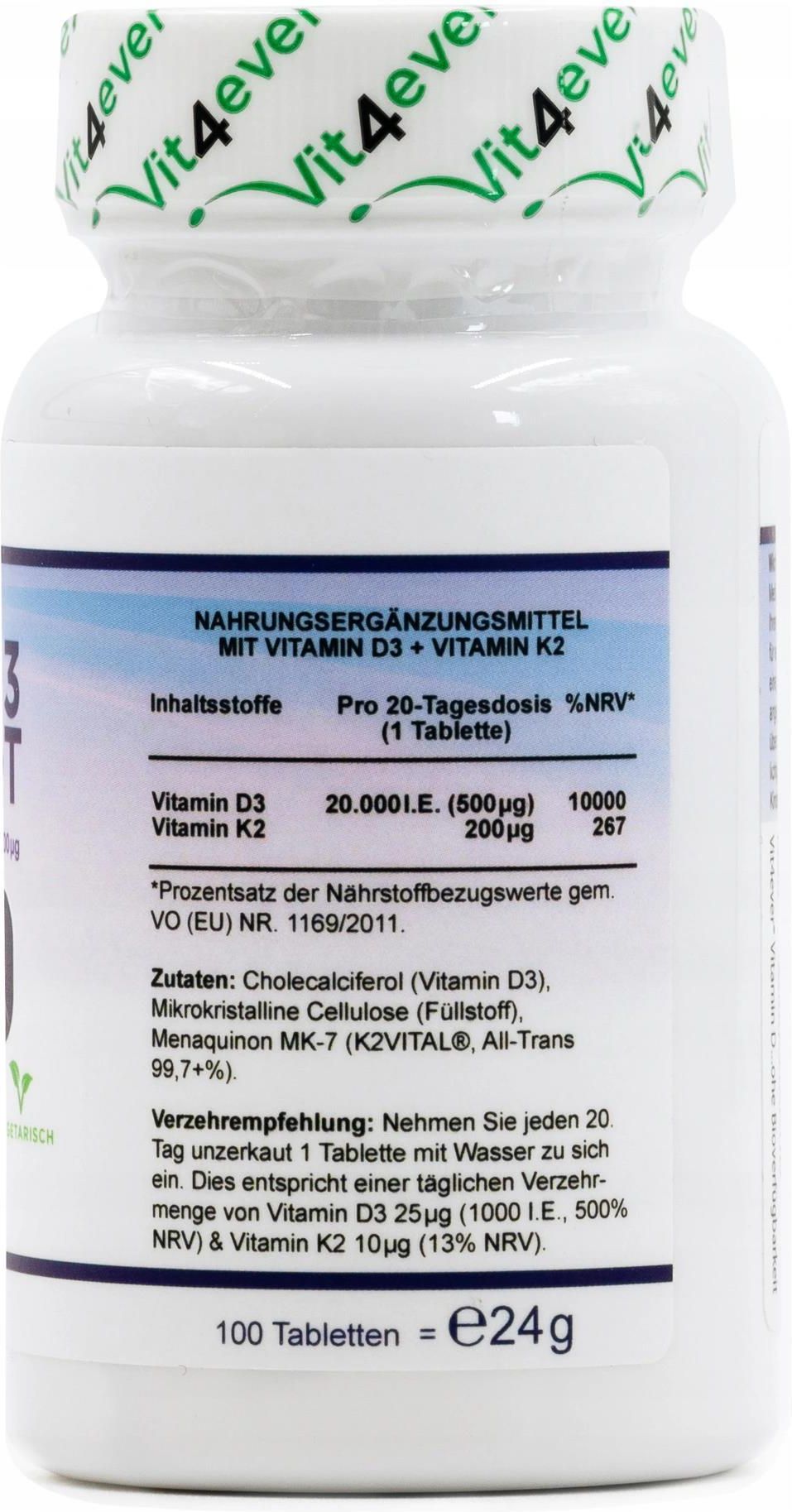 Vit4ever Witamina D3 20000 Iu Witamina K2 200 Mcg 100tabl Opinie I