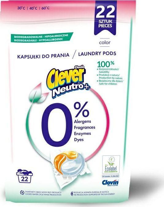 Clovin Clever Neutro+ Kapsułki Żelowe Do Prania Clolor 22Szt ...