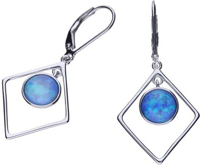 Lovrin Srebrne kolczyki 925 wiszące z niebieskim opalem 3,00g E0738 ...