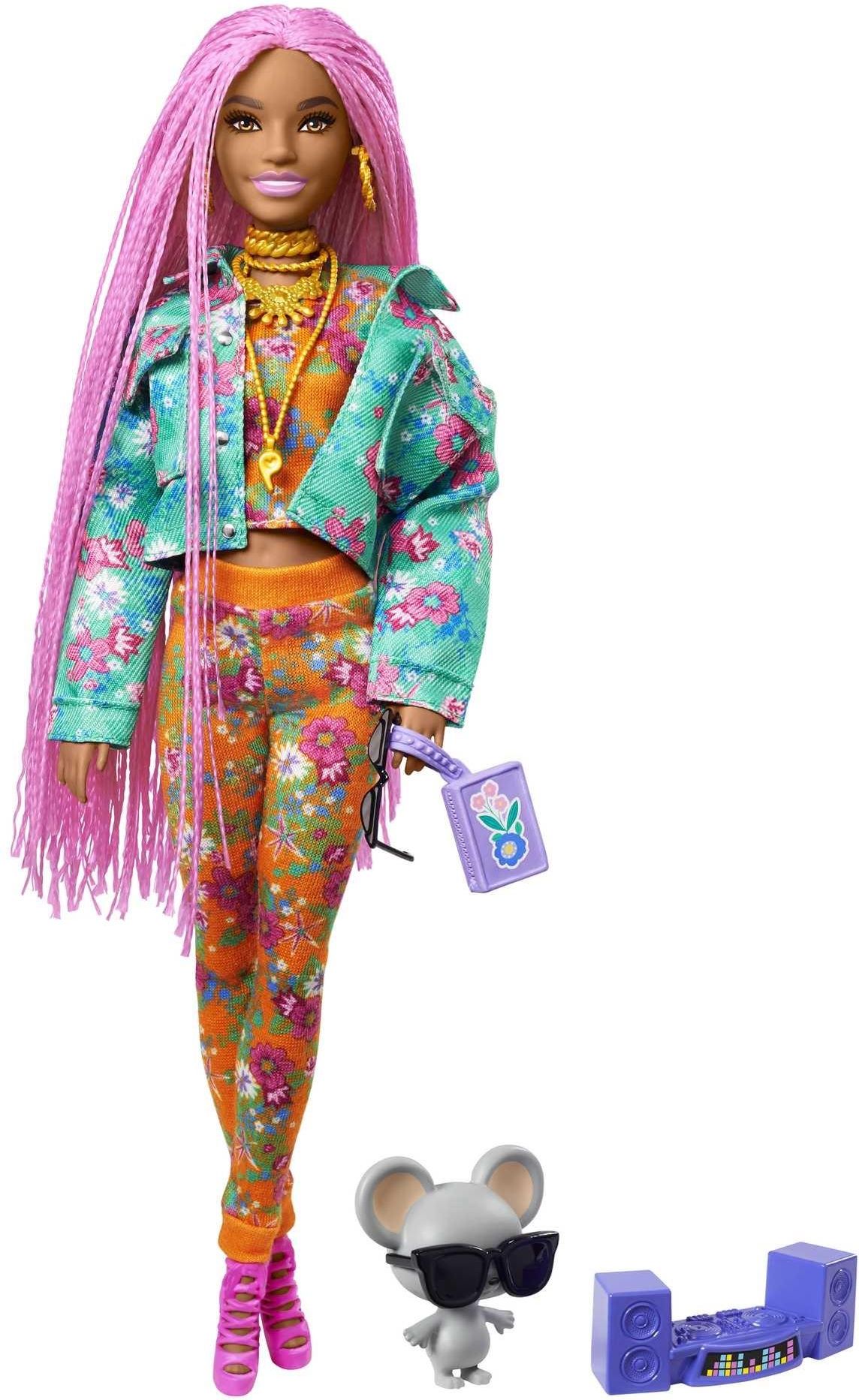 Lalka Barbie Extra Moda Lalka Kwiatowy strój/Różowe warkoczyki GRN27 ...