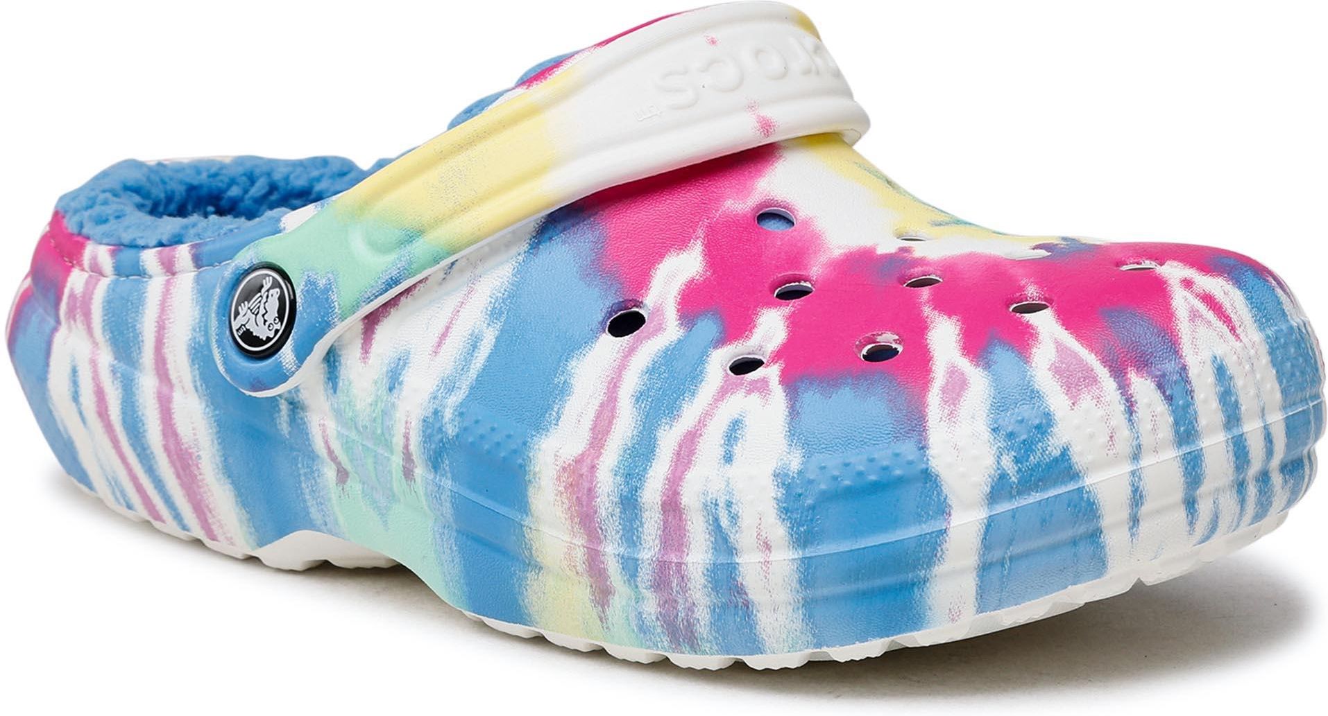 Klapki CROCS - Classic Lined Tie Dye Clog 206341 Powder Blue/Multi ...