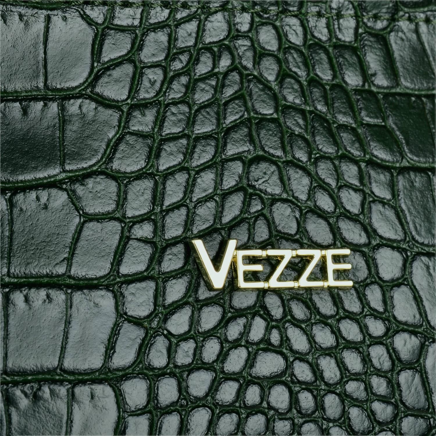 Vezze Torba Skórzana Shopper Bag Wzór Skóry Aligatora Zieleń Butelkowa ...