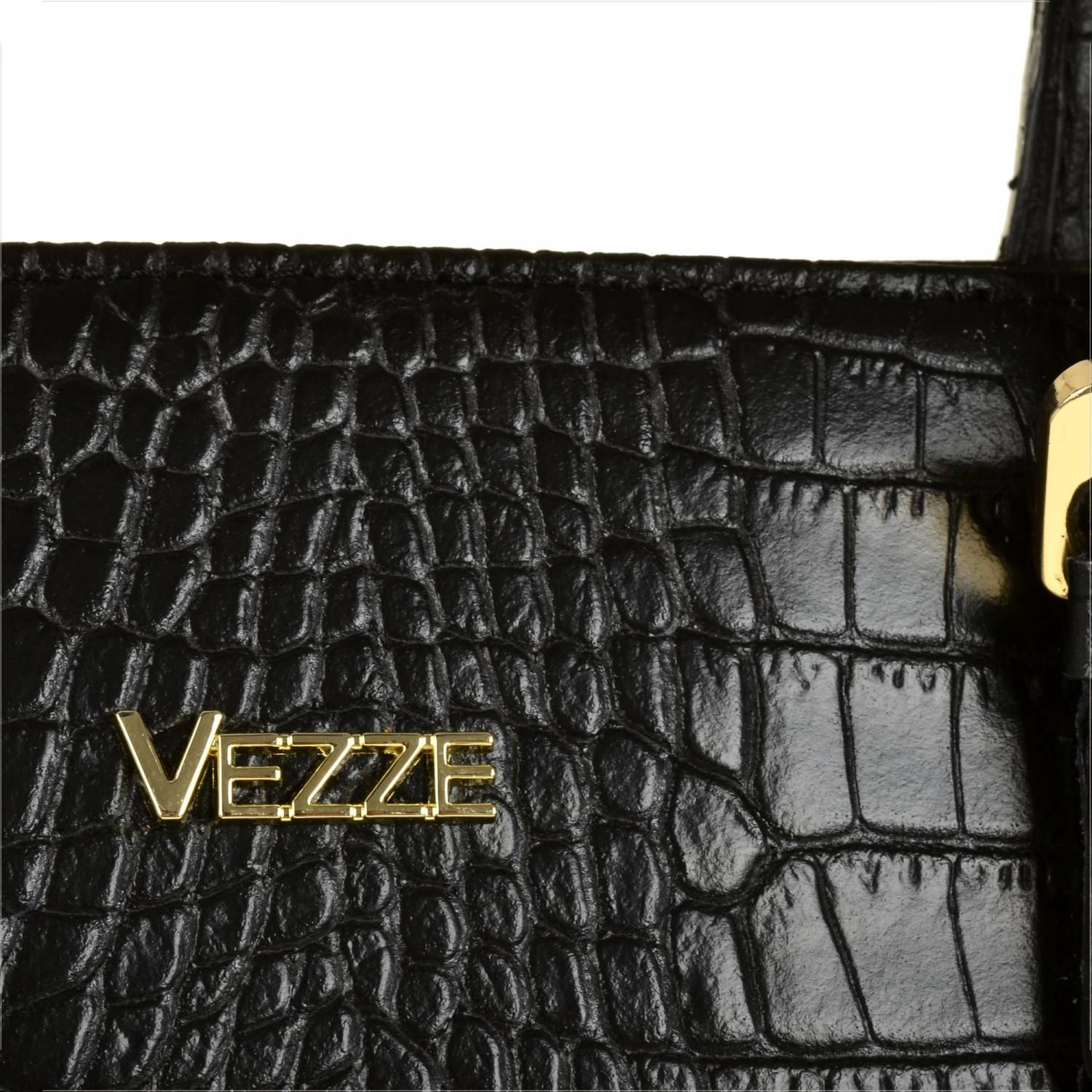 Vezze Torba Skórzana Shopper Bag Aktówka Wzór Aligatora Czarna 1263 ...