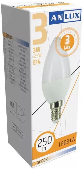 Żarówka Led świeczka 3w 250lm 3000k E14 Anlux Led3 Gl 3w E14 Ww