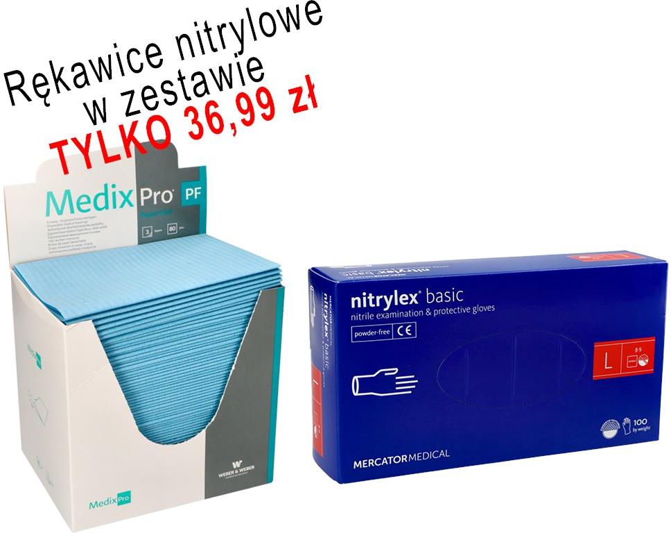 Zestaw 6+6 Rękawice Nitrylowe Mercator Medical Nitrylex Basic Dark Blue + Podkład Medyczny Medix ...