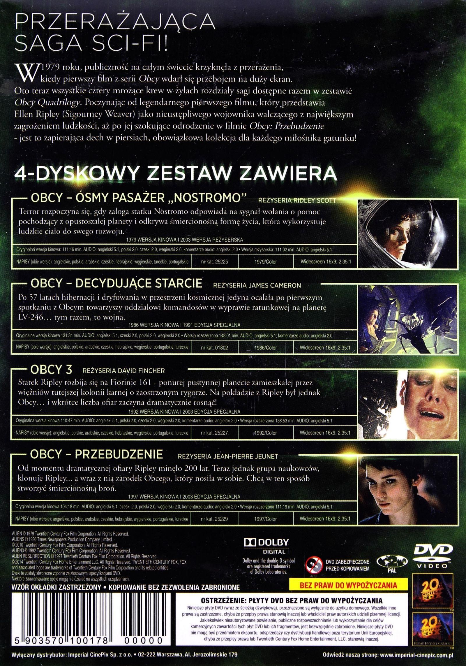 Pakiet filmowy Obcy (Alien Legacy Box Set): Obcy I - Ósmy Pasażer ...
