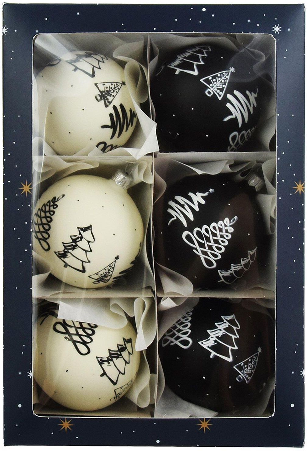 Vitbis Bombki Dekorowane Tradycyjne Czarne Białe Pudełko 8 Cm 6Szt ...