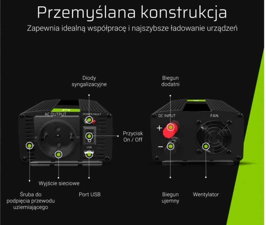 Green Cell Przetwornica Napięcia Inwerter Cell® 12V Na 230V 1000W/2000W ...