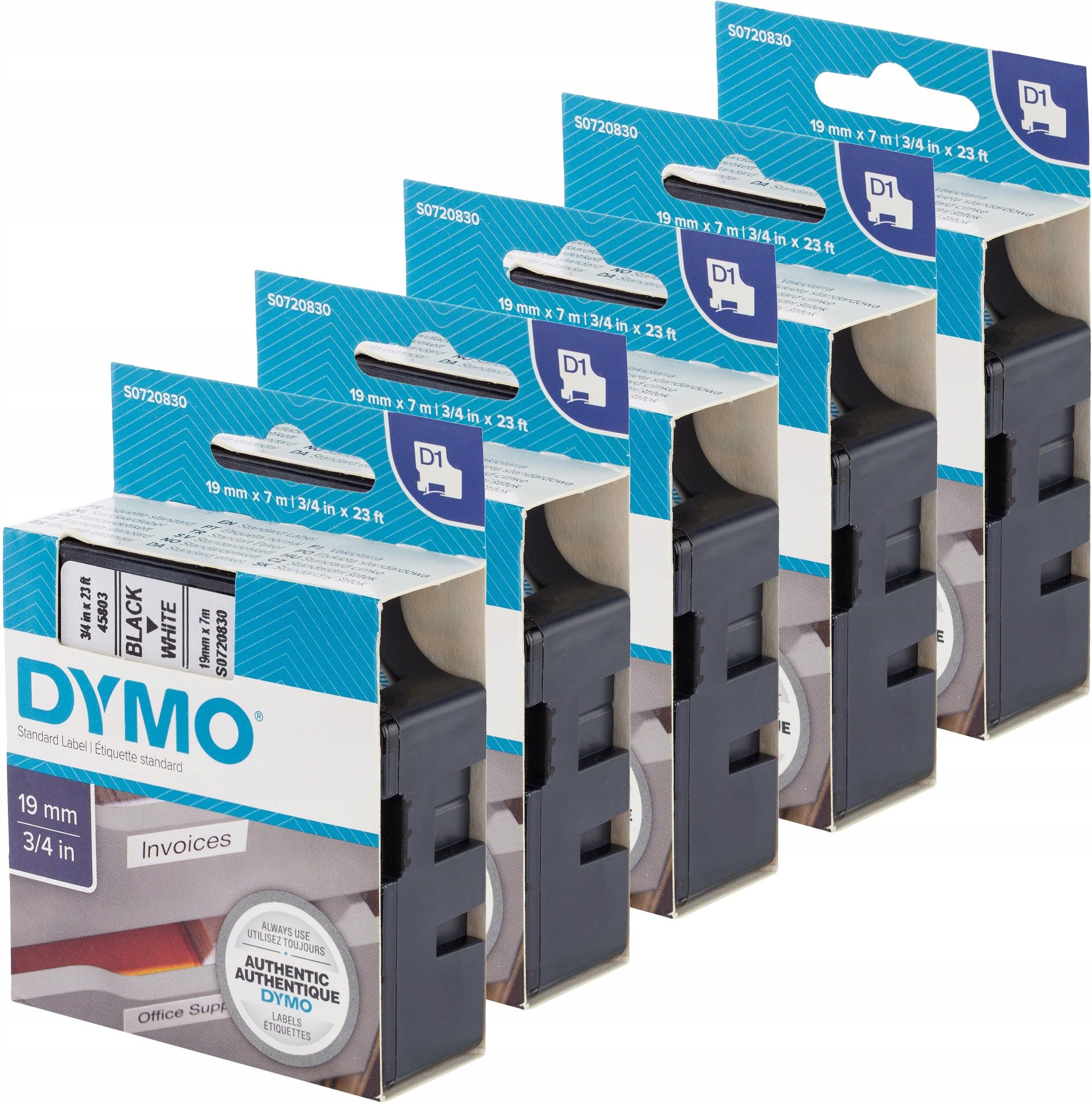 Dymo Taśma D1 45803 19Mm Czarny/Biały Zestaw 5Szt - Ceny i opinie - Ceneo.pl