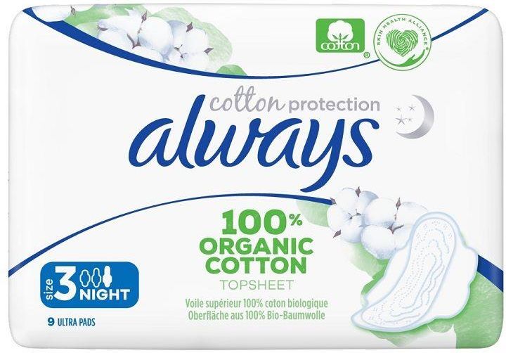 Always Podpaski Ultra Nocne Cotton Protection 9szt. Higieniczne ...
