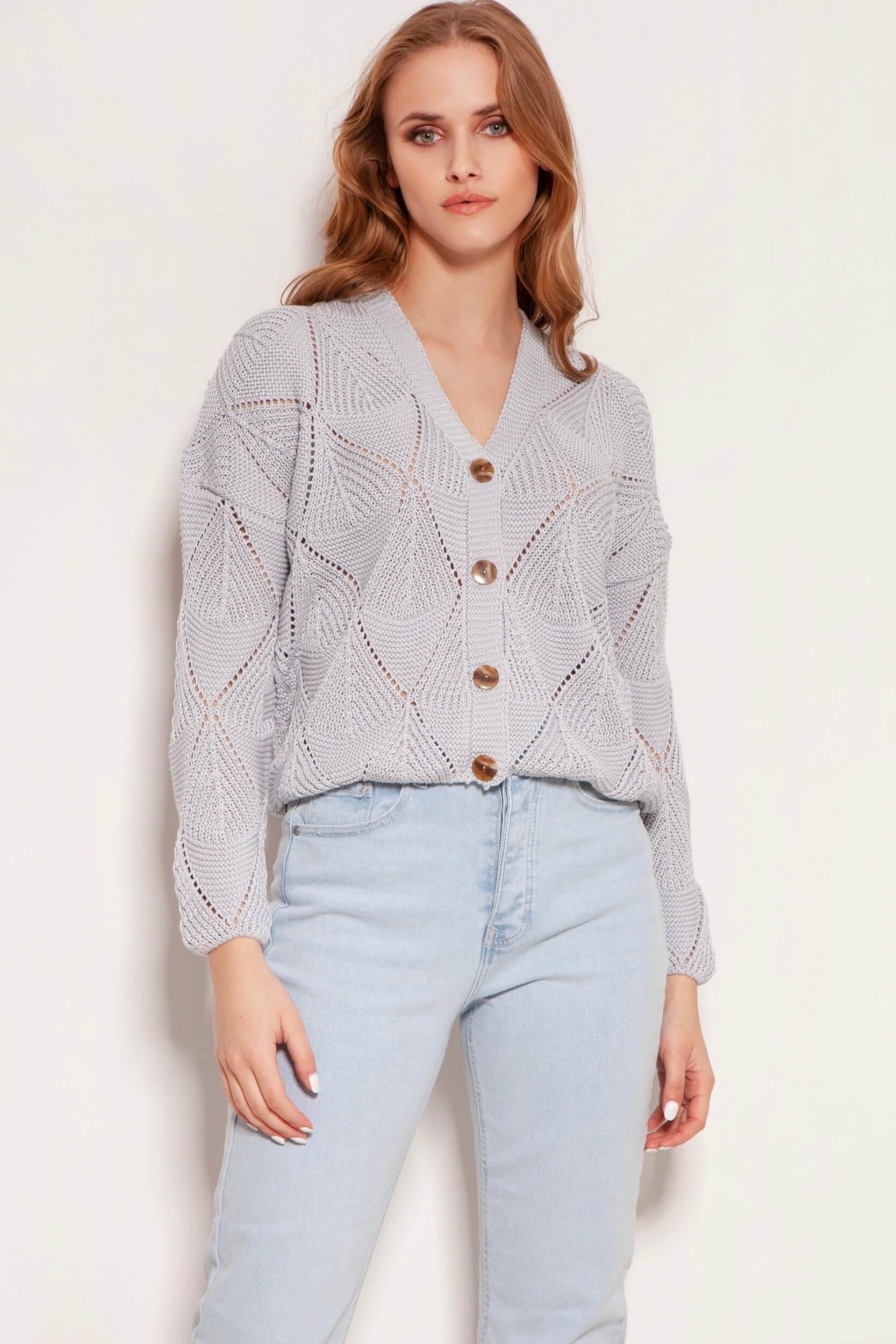 Lekki rozpinany sweter z dekoltem w serek (Szary, S/M) - Ceny i opinie ...