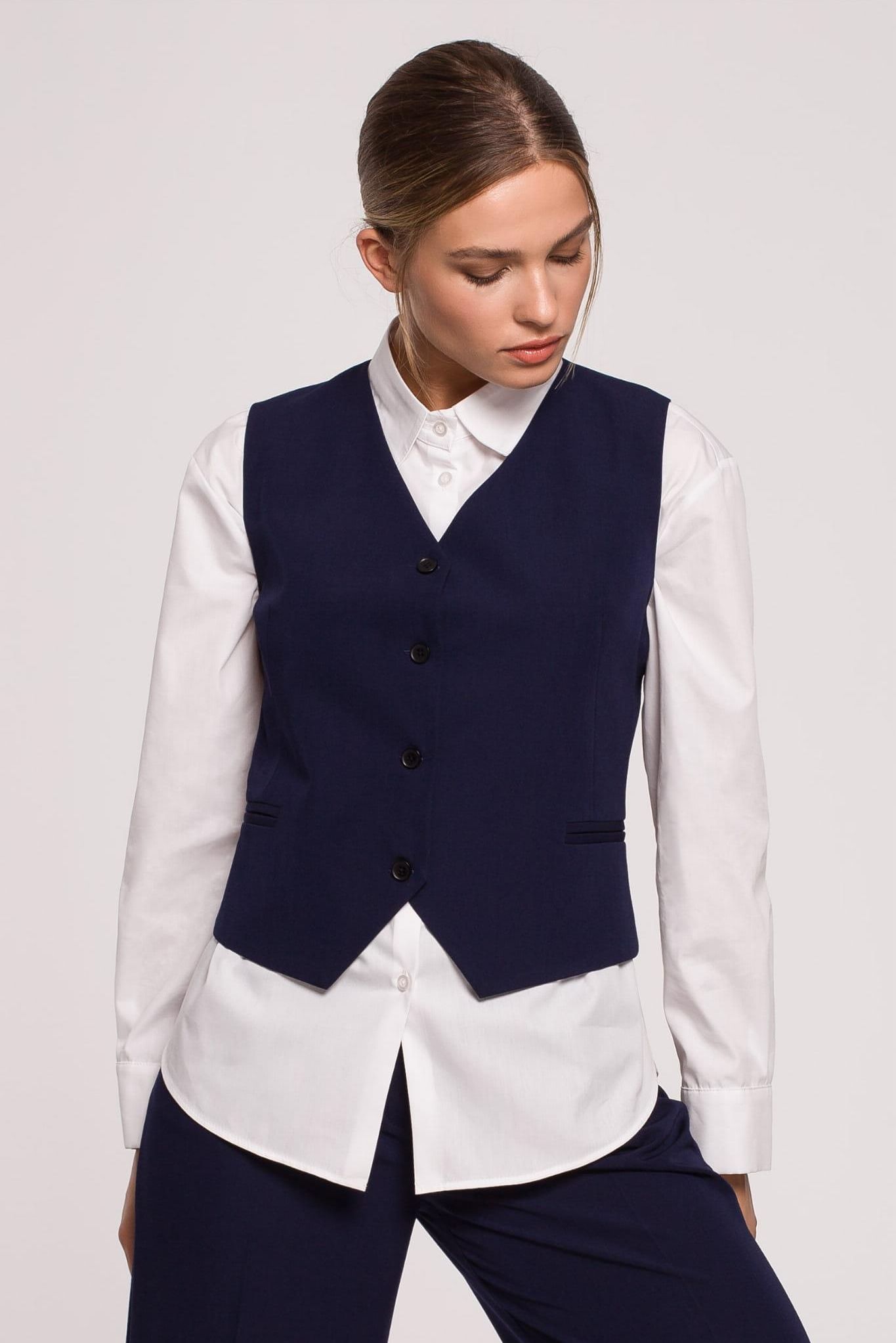 Klasyczna damska kamizelka na guziki (Granatowy, M) - Ceny i opinie ...