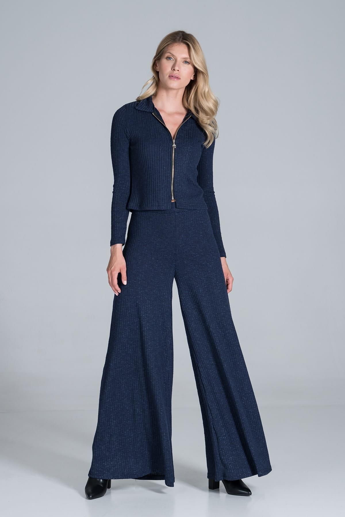 Efektowne spodnie dzwony z lejącej tkaniny (Granatowy, L/XL) - Ceny i ...