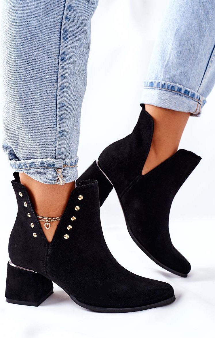 Lewski Shoes Damskie Zamszowe Botki Z Wycięciami Lewski Czarne 3074/B - Ceny i opinie - Ceneo.pl