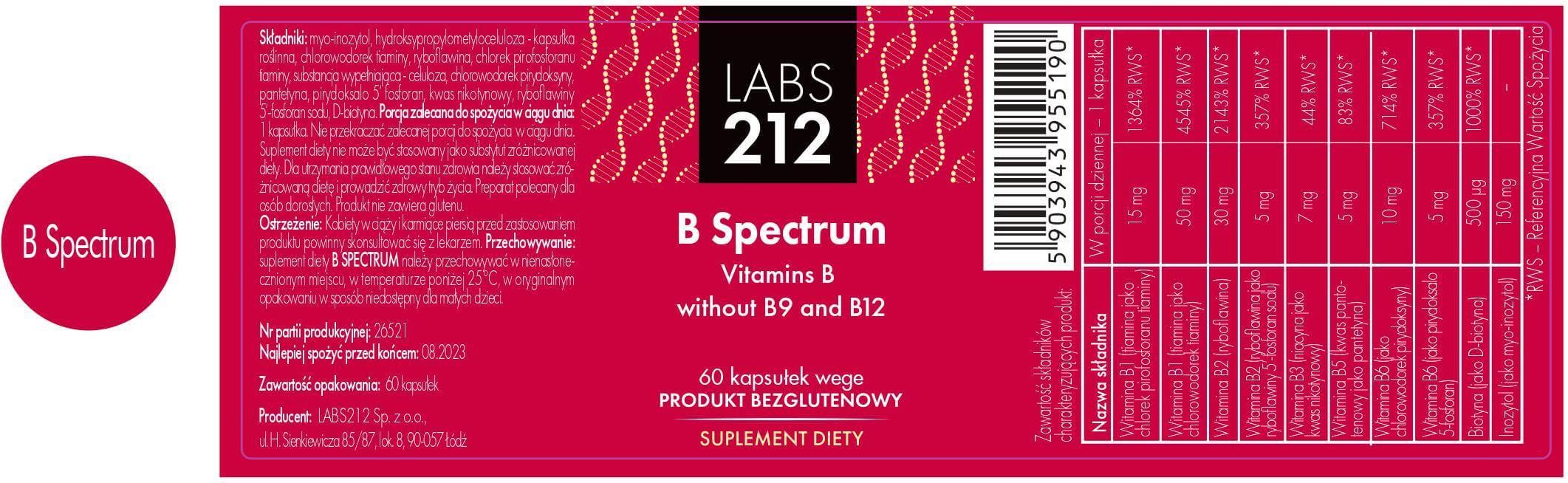 LABS212 B Spectrum Vitamins B 60 Kaps - Opinie i ceny na Ceneo.pl