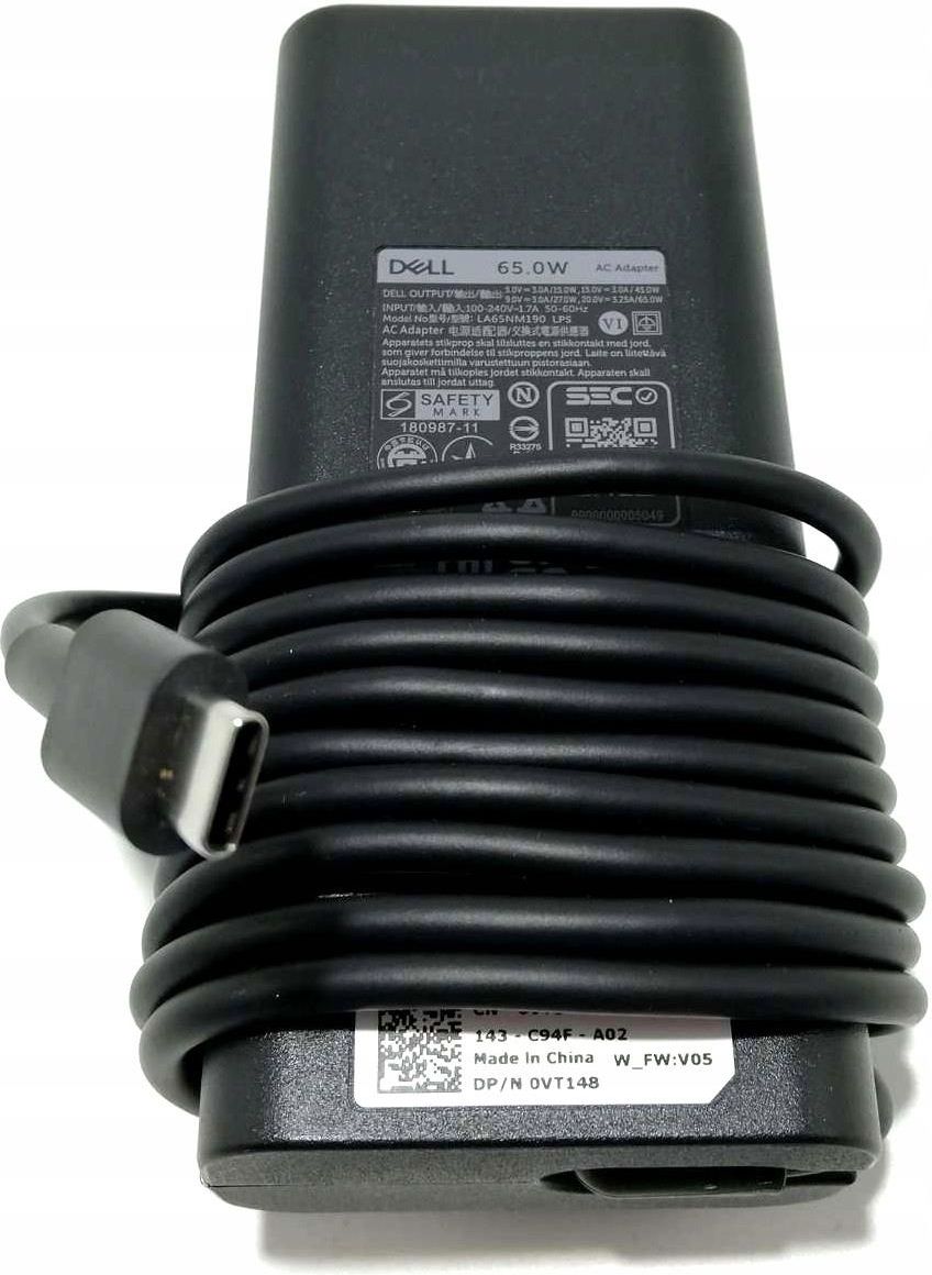 Zasilacz do laptopa DELL ŁADOWARKA ZASILACZ USB-C 65W 20V 3.25A 0VT148 ...