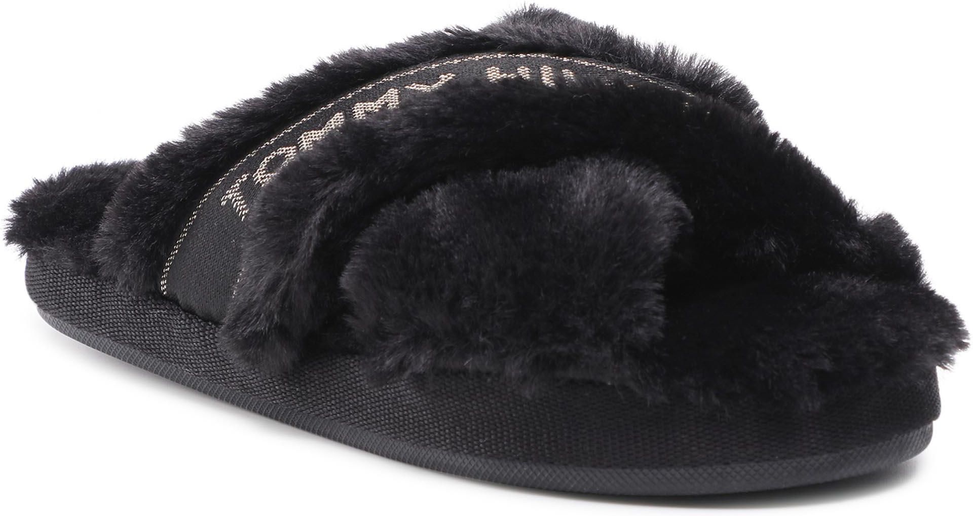 Kapcie TOMMY HILFIGER - Shiny Webbing Furry Slipper FW0FW06092 Black ...