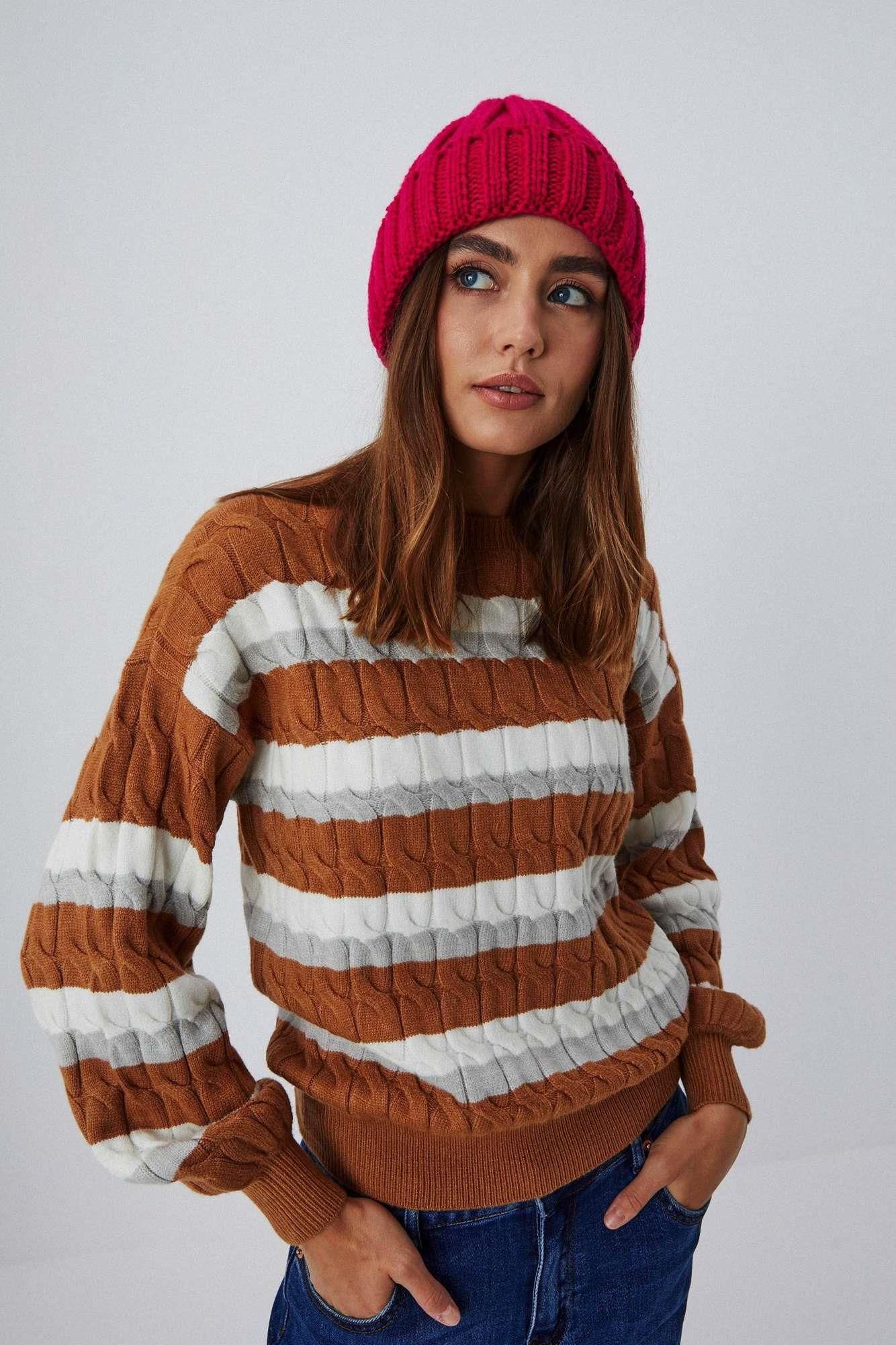 Sweter w paski z ozdobnym splotem - Ceny i opinie - Ceneo.pl