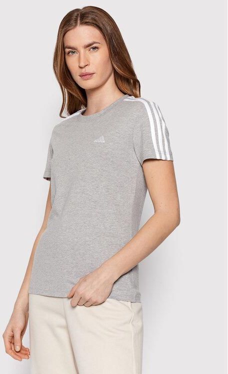 Adidas T-Shirt Loungewear Essentials 3-Stripes GL0785 Szary Regular Fit ...