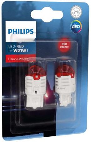 Philips W21W Czerwone Led Ultinon Pro3000 Si 12V 1,75W W3X16D ...