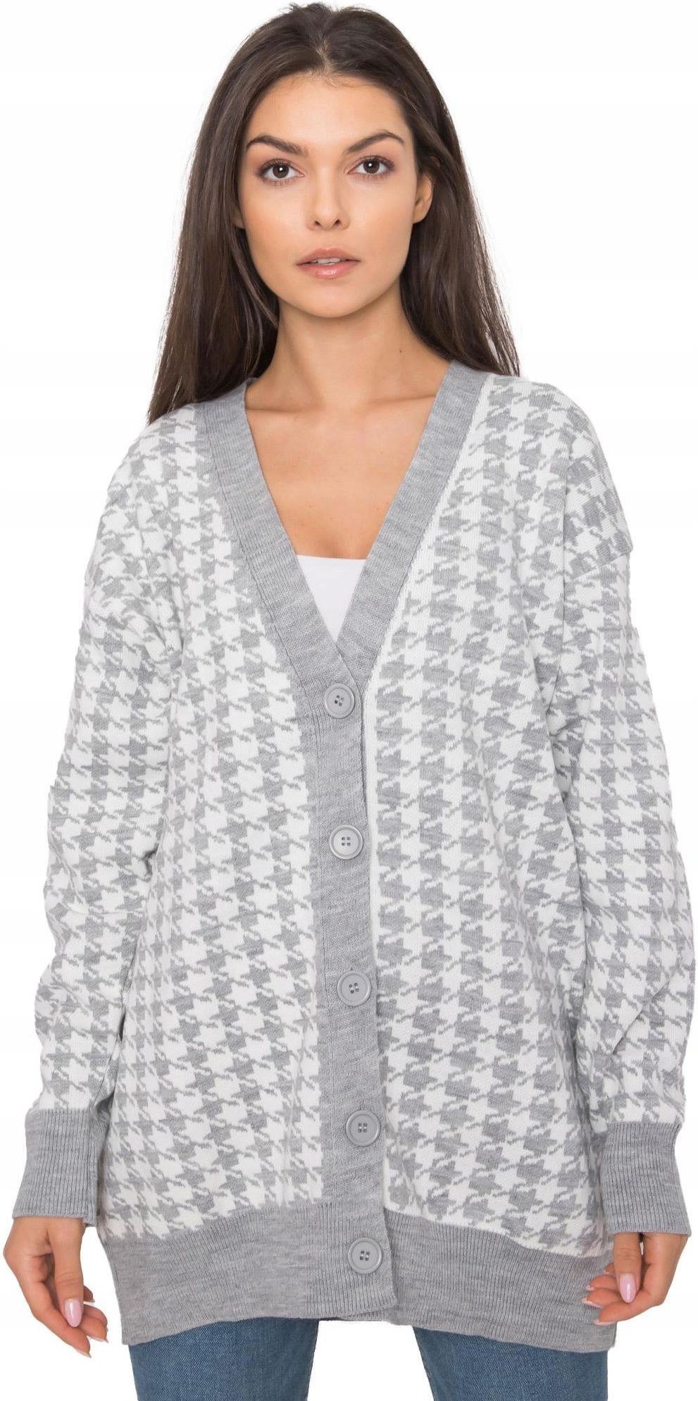 Sweter Damski rozpinany w pepitkę długi rękaw - Ceny i opinie - Ceneo.pl