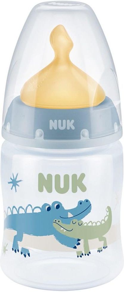 NUK First Choice+ ze wskaźnikiem temperatury smoczek lateksowy 150ml 0-6M niebieski/ krokodyl ...