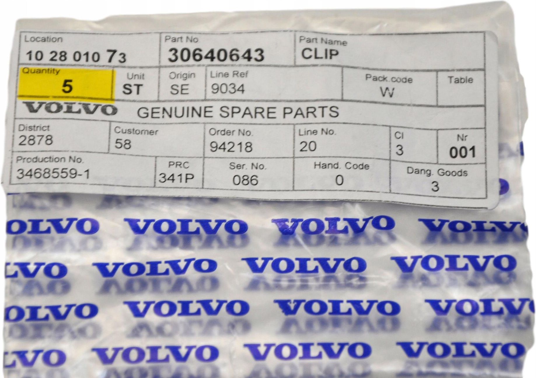 Błotnik samochodowy Volvo 30640643 S60 V60 Spinka Zewn Listwy Progowej ...