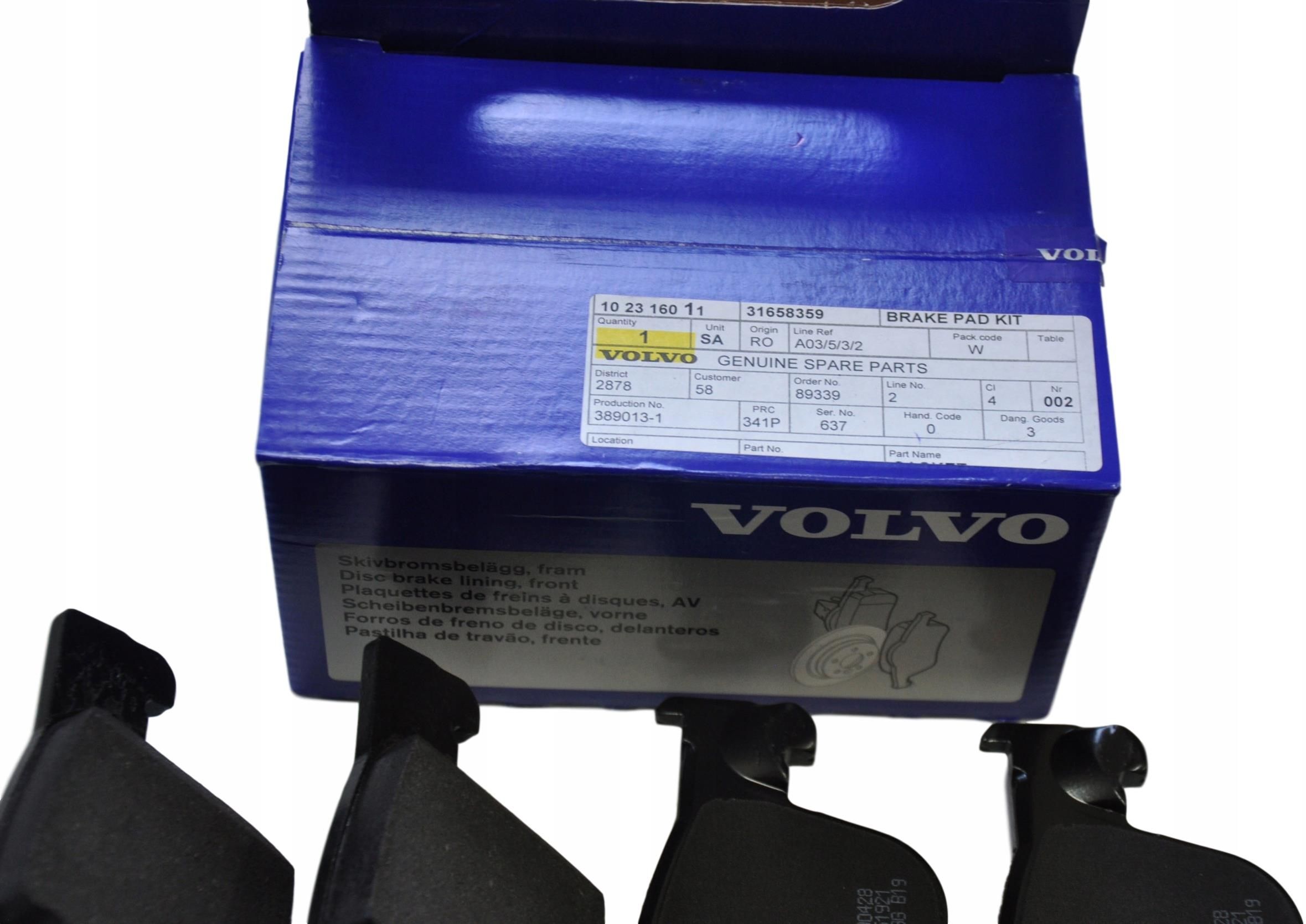 Klocki hamulcowe Volvo 31405314 S90 V90 Oryginal Klocki Hamulcowe Przód ...