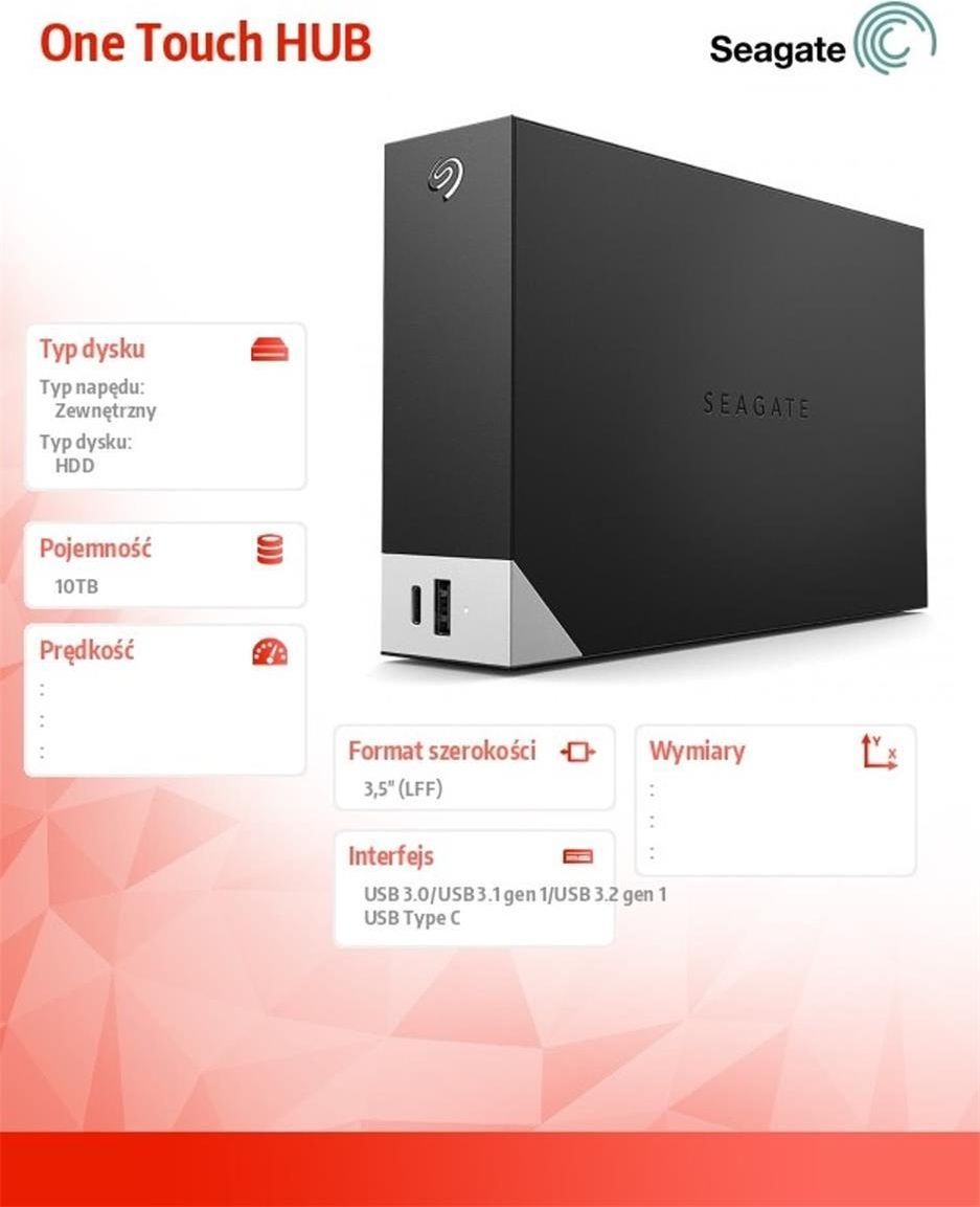 Dysk zewnętrzny Seagate One Touch Hub 10Tb Usb 3.2 Gen.1 Czarno-Srebrny ...