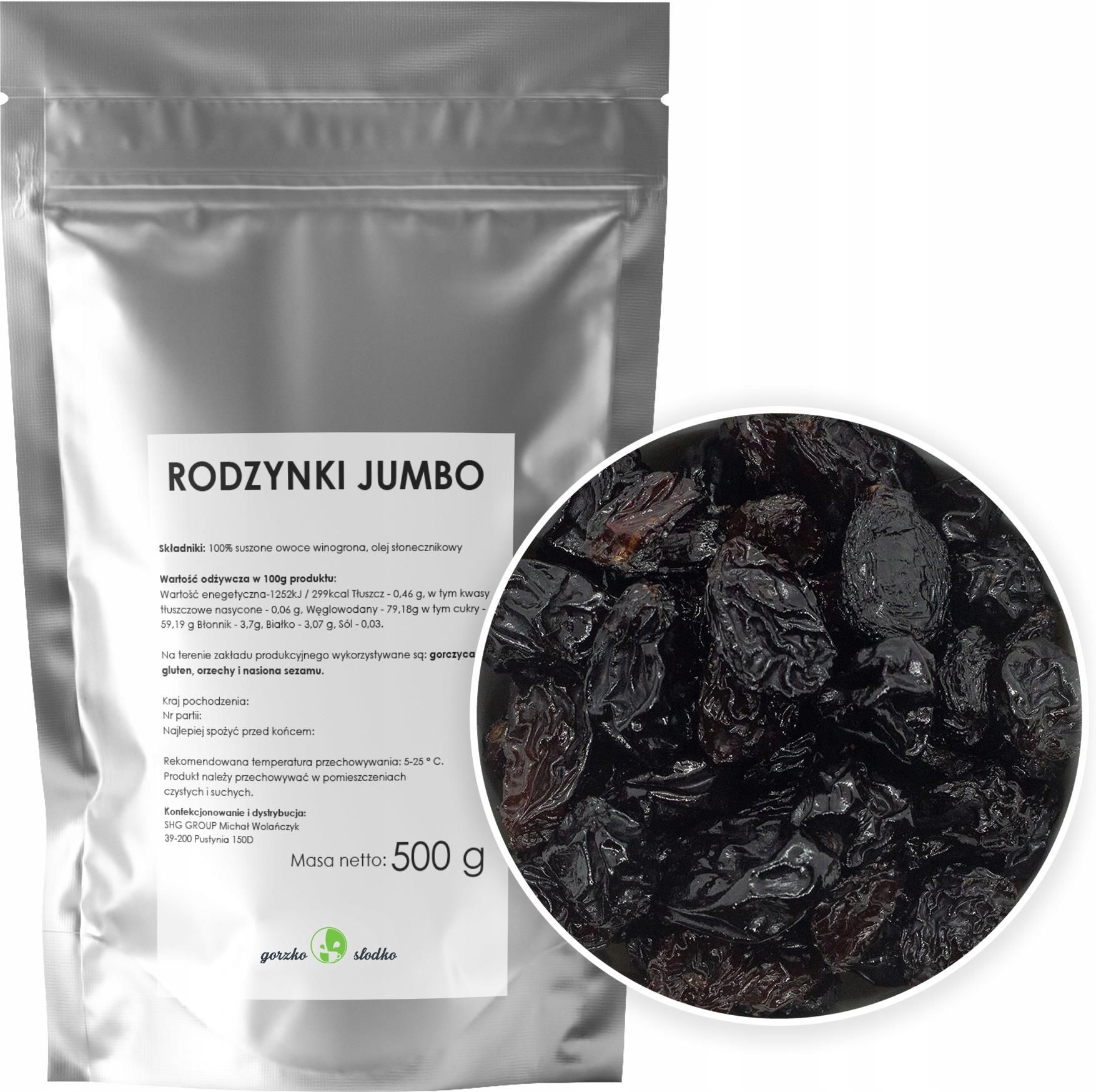 Gorzkoislodko Rodzynki Jumbo Suszone Duże 500g - Ceny i opinie - Ceneo.pl